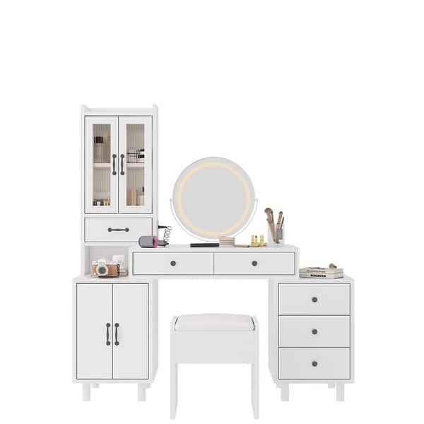 Dressing Table Set With a Extension Socket and LED Three-tone Mirror ...