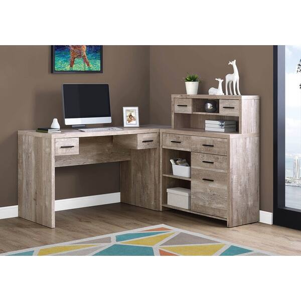 Monarch Taupe L-Shaped Left or Right Facing Corner Computer Desk - Bed ...