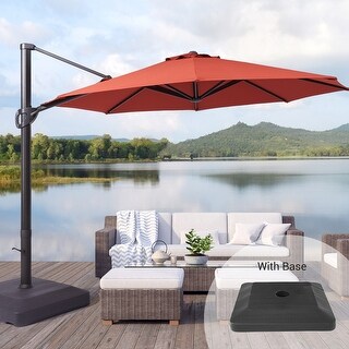BONOSUKI 11-ft 360-degree Rotating Cantilever Patio Umbrella with Base ...