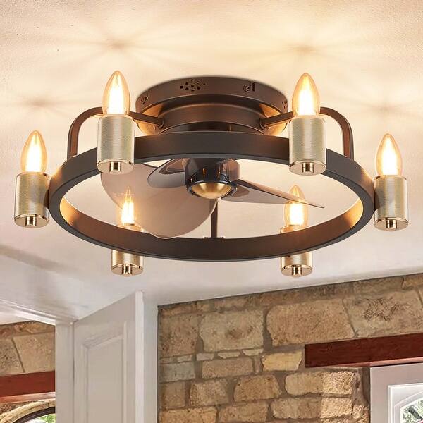 20 in. Modern Farmhouse Flush mount Ceiling Fan Light with Remote Black ...