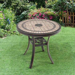 31 Inches Patio Outdoor Round Tile-Top Dining Table - Bed Bath & Beyond ...