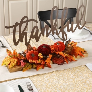 Glitzhome Thankful Metal Sign Floral Center Piece Fall Harvest ...