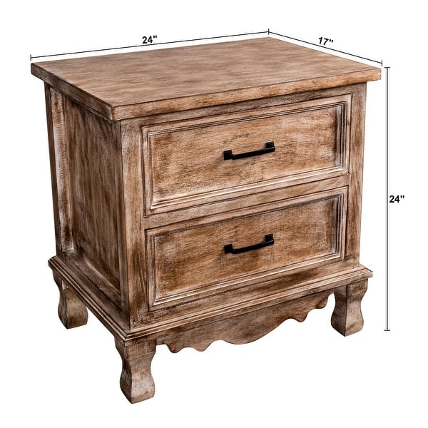 Rustic Distressed Solid Wood 2-Drawer Nightstand Bed Side Table - Bed ...