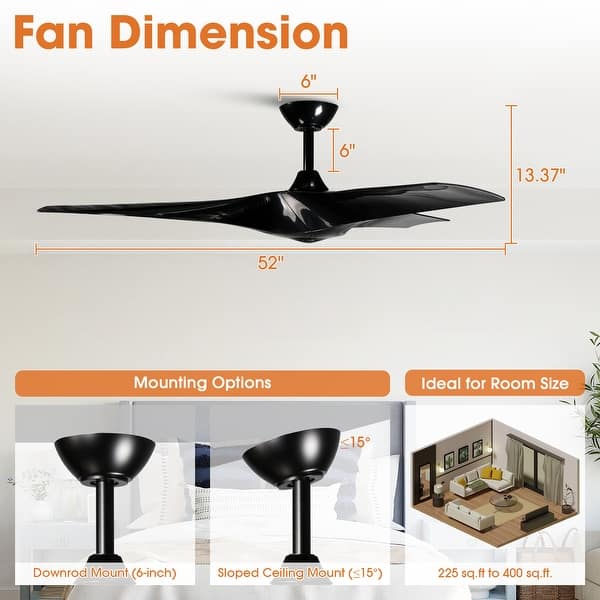 52-inch Nautical Black ABS 3-Blade Propeller Ceiling Fan with Remote ...