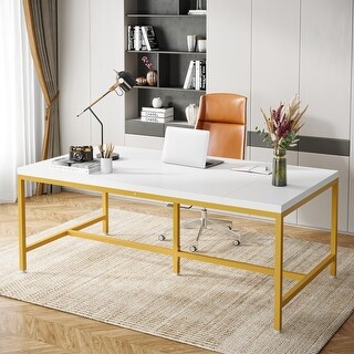 70.9" Modern Office Desk Executive Desk with Gold Metal Legs - On Sale ...