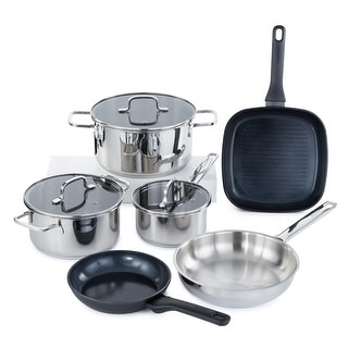 BergHOFF Helix 9Pc Cookware Set with Glass Lids, Nonstick Pans ...
