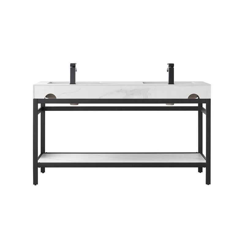 Funes 60" Double Vanity, Metal Support with Stone Top and Mirror - 60 ...