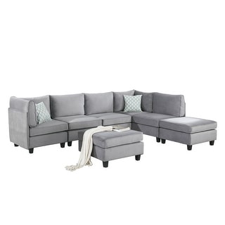 Gray Velvet 7PC Modular Sectional Sofa - Bed Bath & Beyond - 38000485