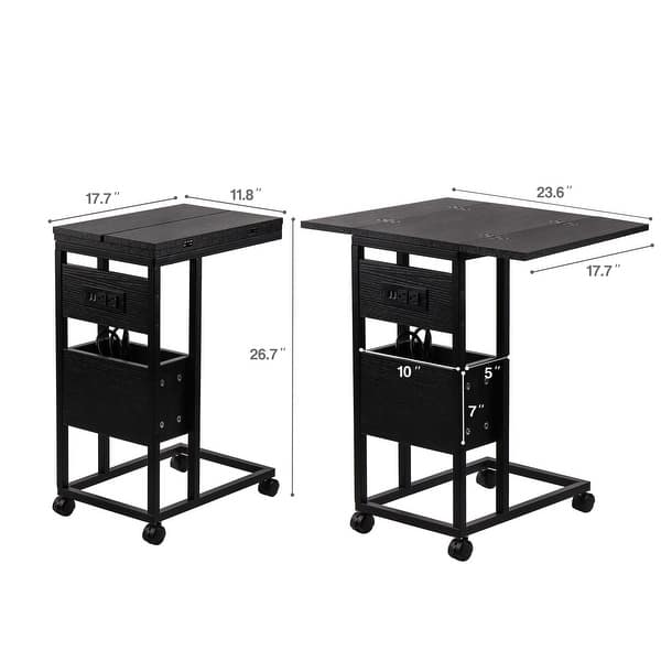 Tall Nightstand with Charging Station 26 Inch High C Shaped Farmhouse ...