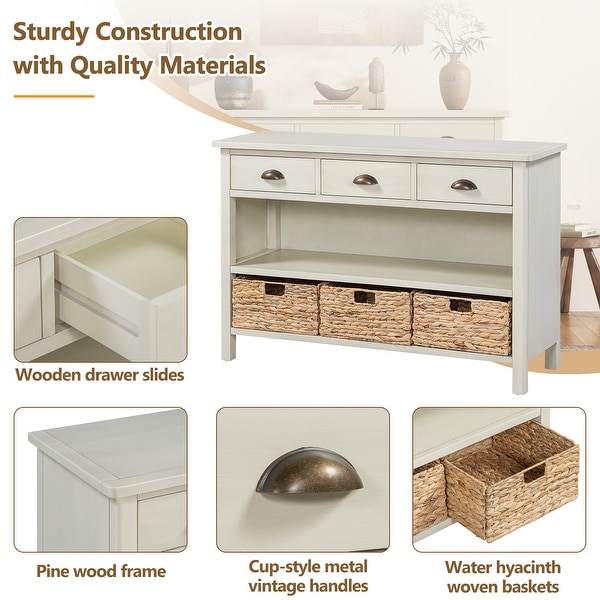 Antique White Console Table Entryway Table w Woven Baskets 3 Drawers Bed Bath Beyond 42135477