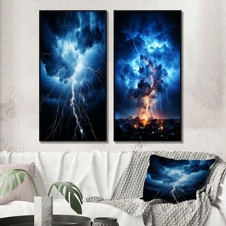 Designart "Lightning Electrifying Moment" Lightning Framed Wall Art Set ...