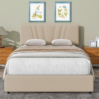 Queen Linen Platform Bed with Lifting Storage - Bed Bath & Beyond ...