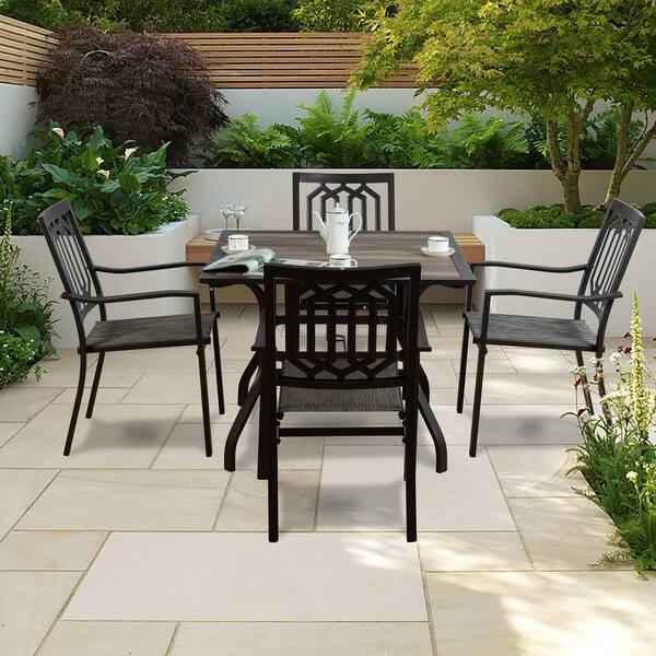 Outdoor terrace dining, wrought iron laminated wooden square table - Bed Bath & Beyond - 37479595