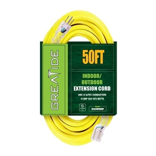 50 Ft Lighted Outdoor Extension Cord - 12/3 SJTW Heavy Duty Extension ...
