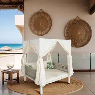 Outdoor Patio Sunbed Lounger Daybed with Curtains, Premium Rubber Core ...