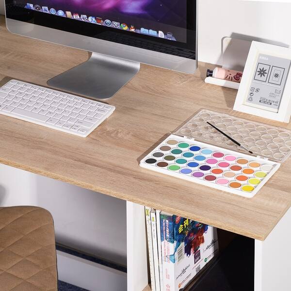 A computer desk with 5 storage shelves and leg pads for a multi-purpose ...