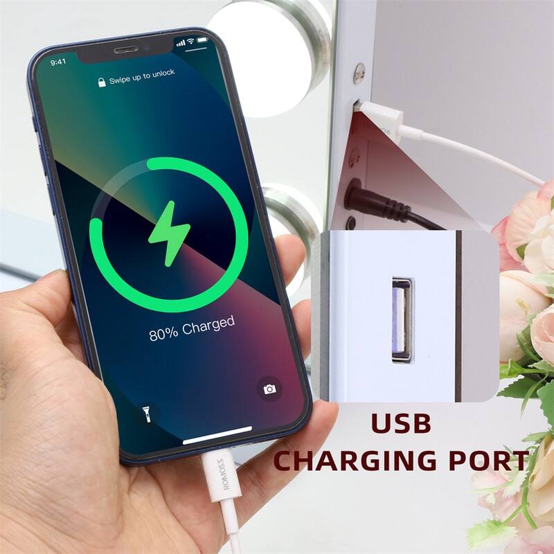 VANITII Large Hollywood Vanity Makeup Mirror with 15 LED Bulbs 3 Color Lights Bluetooth Tabletop ...