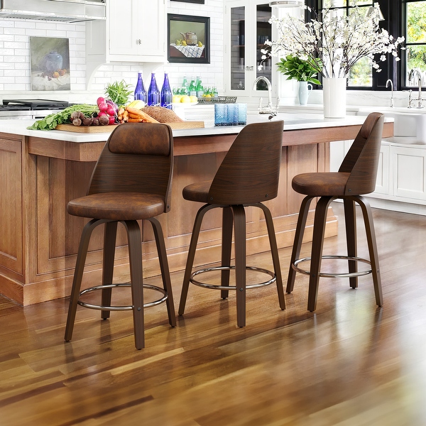 LUE BONA 26 in Swivel Bar Stool Counter Height Stool with Solid Wood Frame and Curved High Back On Sale Bed Bath Beyond 41134474