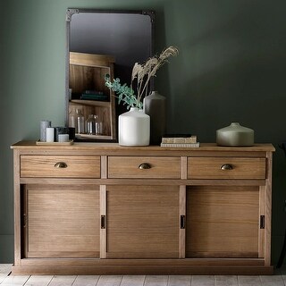 Lunja Solid Pine Triple Cabinets Sideboard - N/A - Bed Bath & Beyond ...
