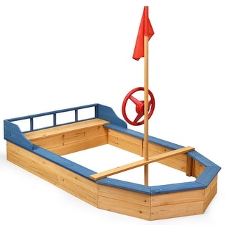 Kids Pirate Boat Wood Sandbox - Natural - Bed Bath & Beyond - 31843132
