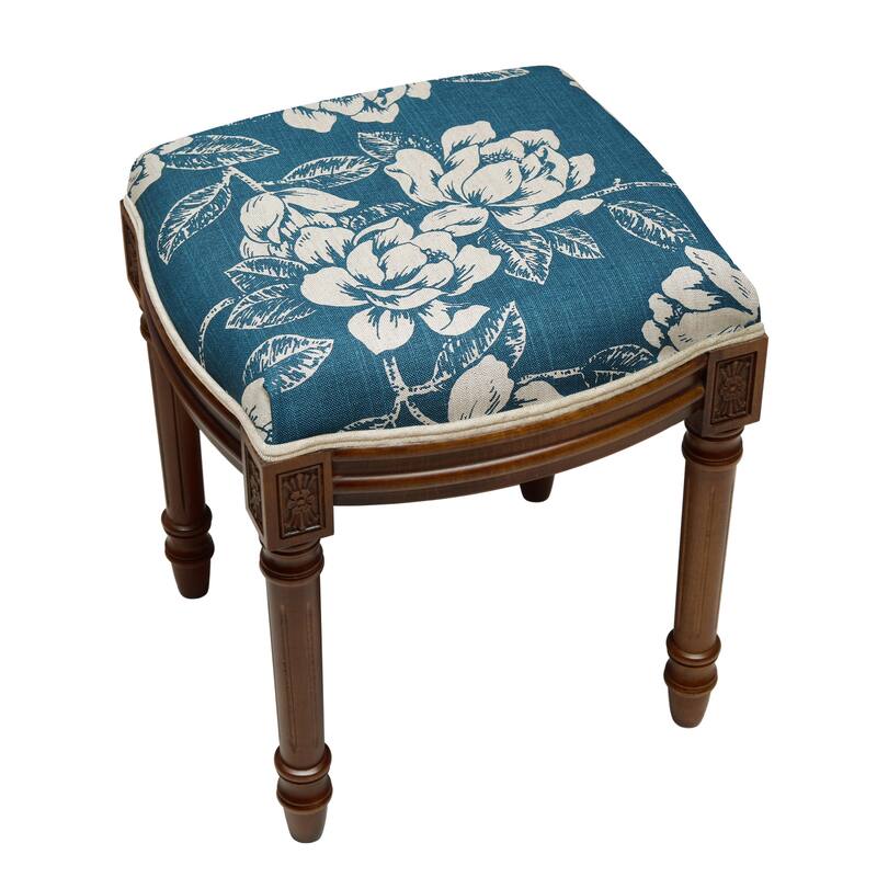 Navy Blue Magnolia Vanity Stool with wood stained finish - Overstock ...