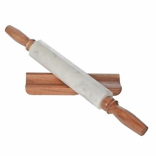 White Marble & Wooden Handle Rolling Pin With Wooden Base - Bed Bath ...