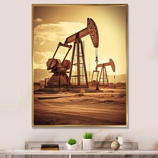 Designart "Vintage Oil Drilling Rig Horizon" Oil Rigs / Fields Framed ...