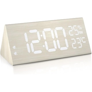 Wooden Digital Alarm Clocks, 6 Levels Dimmer,Temperature and Humidity ...