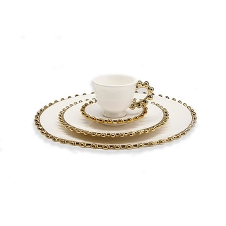 4 Piece White Dinner Set Gold Beaded Border - Bed Bath & Beyond - 42575844