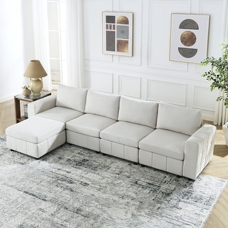 L-Shaped Upholstered Modular Sectional Sofa with Ottoman - Bed Bath ...