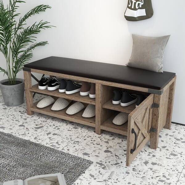 Wood Shoe Bench with Two-Tier Shoe Rack & Door Entryway Bench - Bed ...