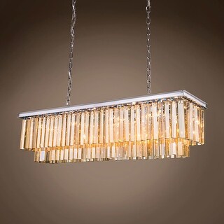 12 Light 50" Golden Teak Glass Fringe Polished Nickel Chandelier & Led ...