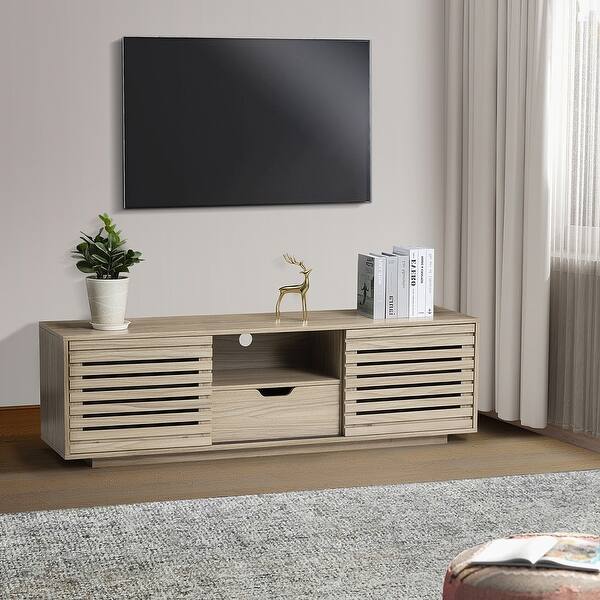 TV Stand with Storage and Two Slatted Sliding Doors - Bed Bath & Beyond ...
