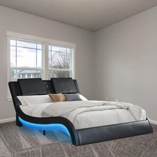 Curve Design platform bed Black led bed MDF fabric bed frame - Bed Bath ...