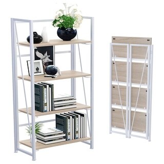 No-Assembly Folding Bookshelf Storage Shelves 4 Tiers Vintage ...