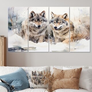 Designart "Forest Wolves In Winter Landscape" Wolf Extra Large Canvas ...