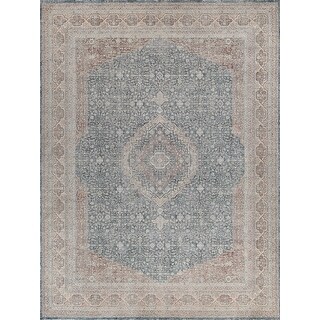 EXQUISITE RUGS Heritage Power-loomed Polyester/Acrylic Light Blue/Navy ...