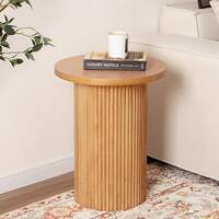 Round Wood End Table Fluted Pedestal Side Table - On Sale - Bed Bath ...