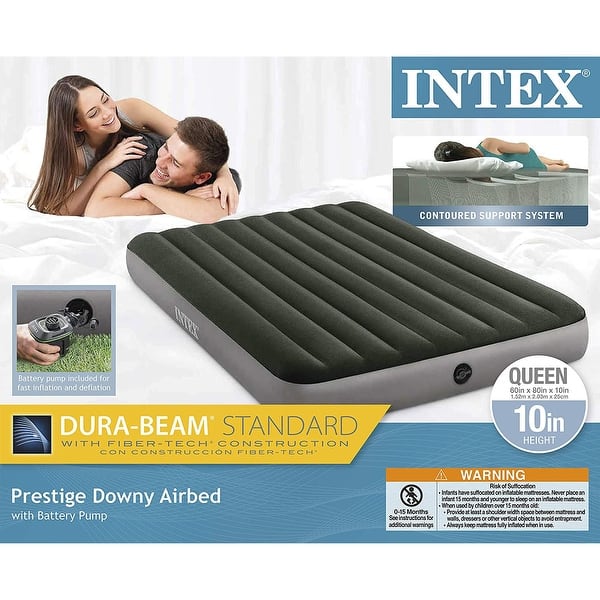 Intex Dura-Beam Standard 10" Queen Air Mattress with Battery Pump - Bed ...