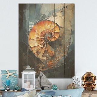 Designart "Golden Sea Sheel Spiral" Nautilus Wood Wall Decor - Modern ...