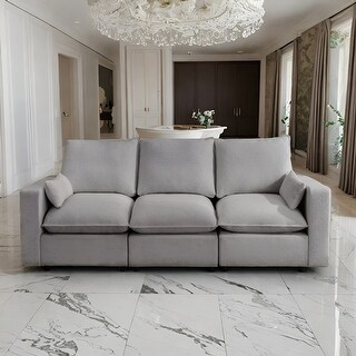 Living Room 3-Seat Sofa with Removable Back and Seat Cushions, Teddy ...