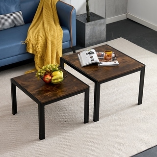 Nesting Coffee Table Set of 2, Square Stacking Table with Wood Finish ...