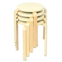 Set of 4 Bentwood Stools Backless Round Stools with Cushioned Seat ...
