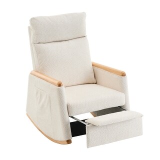 Ergonomic Rocking Chair Beige Fabric Upholstered Rocking Chair - Bed ...
