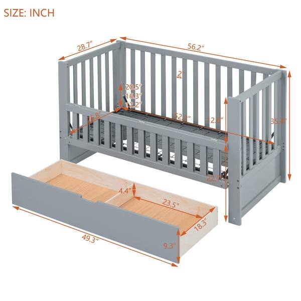 Convertible Crib/Full Size Bed with Drawers and 3 Height Options - Bed ...