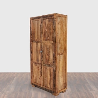 Flute 2-door 36-inch solid wood wardrobe in natural distressed finish ...