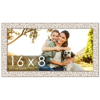16x8 Ornate White Washed Complete Wood Picture Frame with UV Acrylic ...