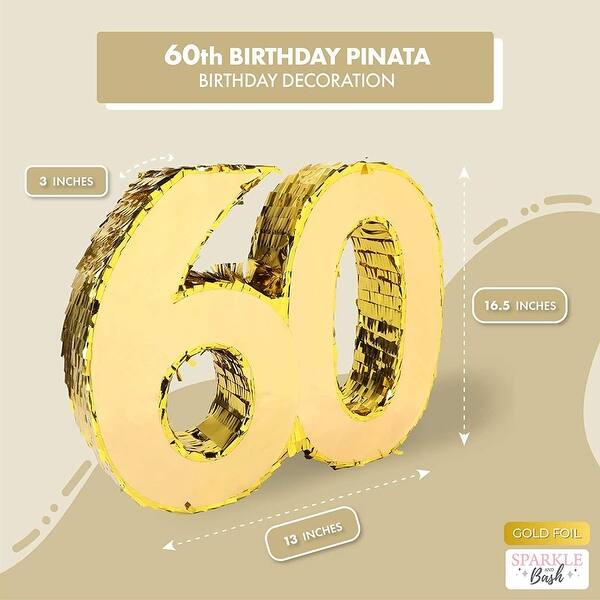 Gold Pinata for 60th Birthday Party, Number 60 (16.5 x 13 x 3 In) - Bed ...