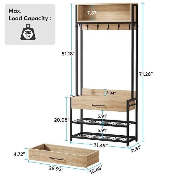 3-in-1 Rustic Brown Industrial Hall Tree with Shoe Bench and Hutch - On ...