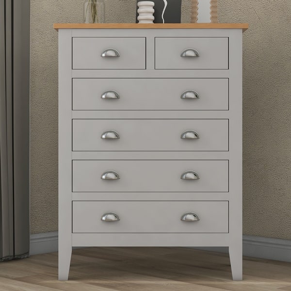 Spacious Grey Oak 6-Drawer Chest with Oak Top - Farmhouse Style ...